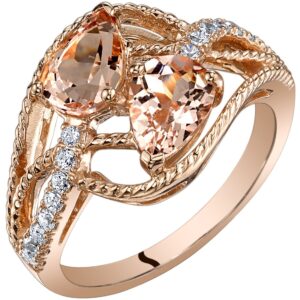 peora morganite two-stone ring for women 14k rose gold, natural gemstone, 1.50 carats total pear shape, size 8