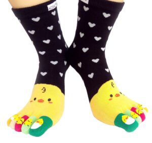 women's cotton toe socks,five finger socks,funny and funky cartoon theme sport toe socks (chiken black)