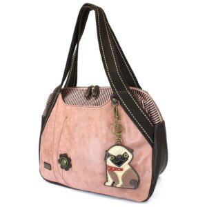 chala handbags dust rose shoulder purse tote bag with dog key fob/coin purse (pug)