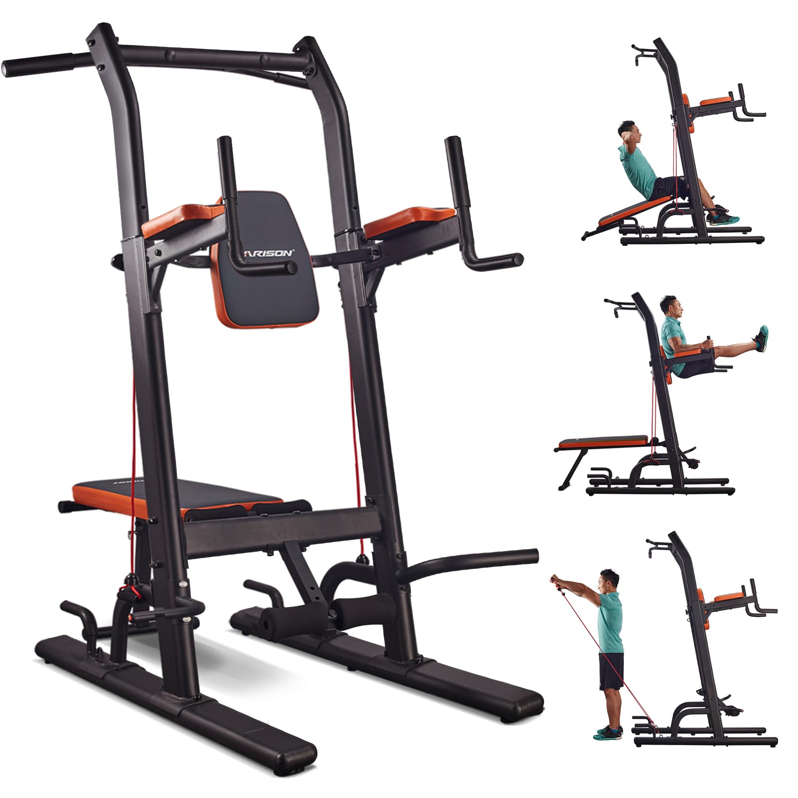 HARISON Multifunction Power Tower with Bench Pull Up Bar Dip Station for Home Gym Workout Strength Training Fitness Equipment