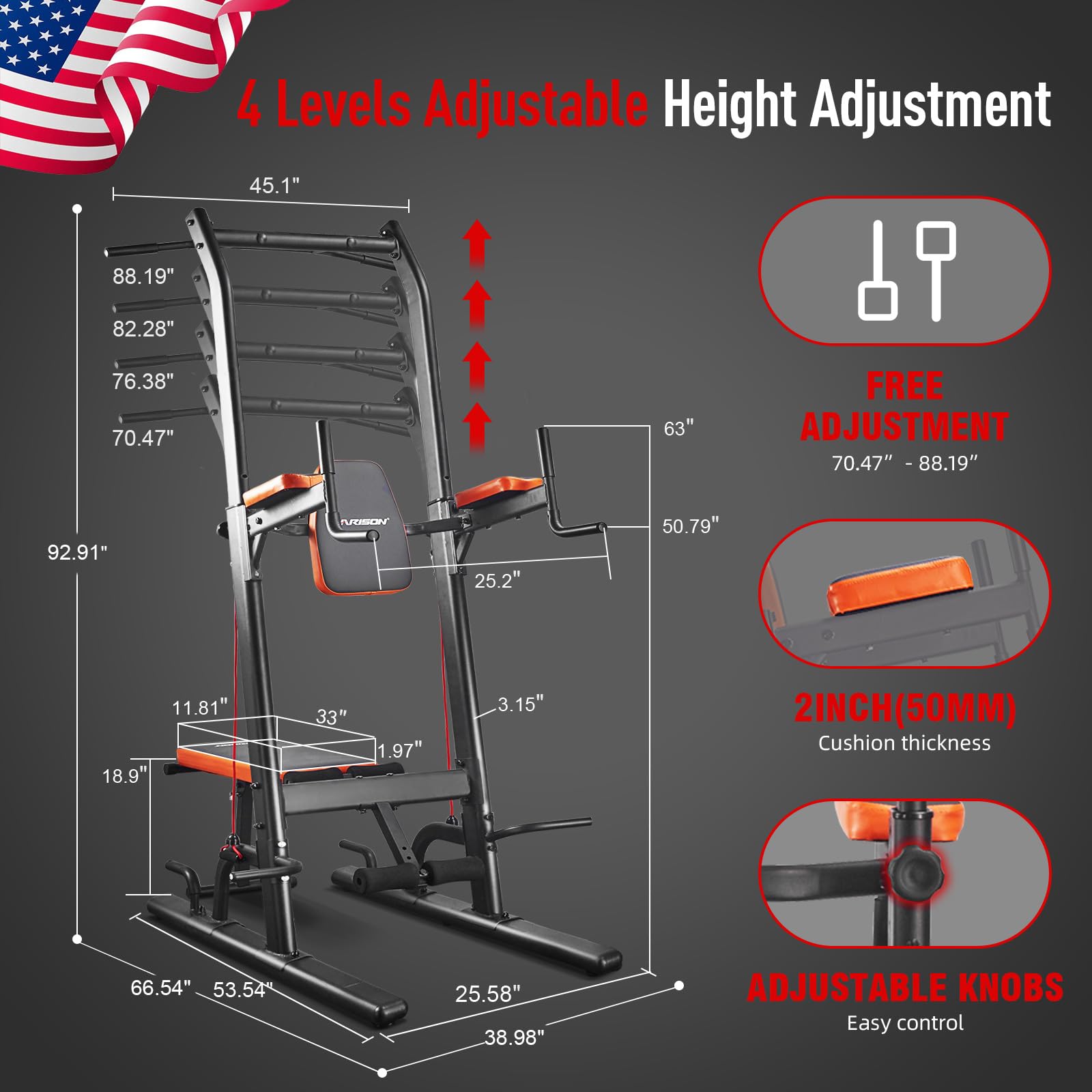 HARISON Multifunction Power Tower with Bench Pull Up Bar Dip Station for Home Gym Workout Strength Training Fitness Equipment