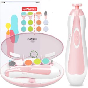 fansidi baby nail file electric nail trimmer safe baby nail clippers manicure set with 10 grinding heads 8 sandpapers, trim polish groom for newborn infant toddler or adult toes fingernails care, pink