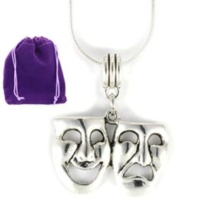 dave the bunny stainless steel necklace, smile now cry later for thespians, women's comedy tragedy masks jewelry