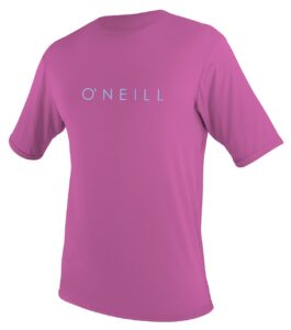 o'neill youth basic skins upf 50+ short sleeve sun shirt, fox pink, 10