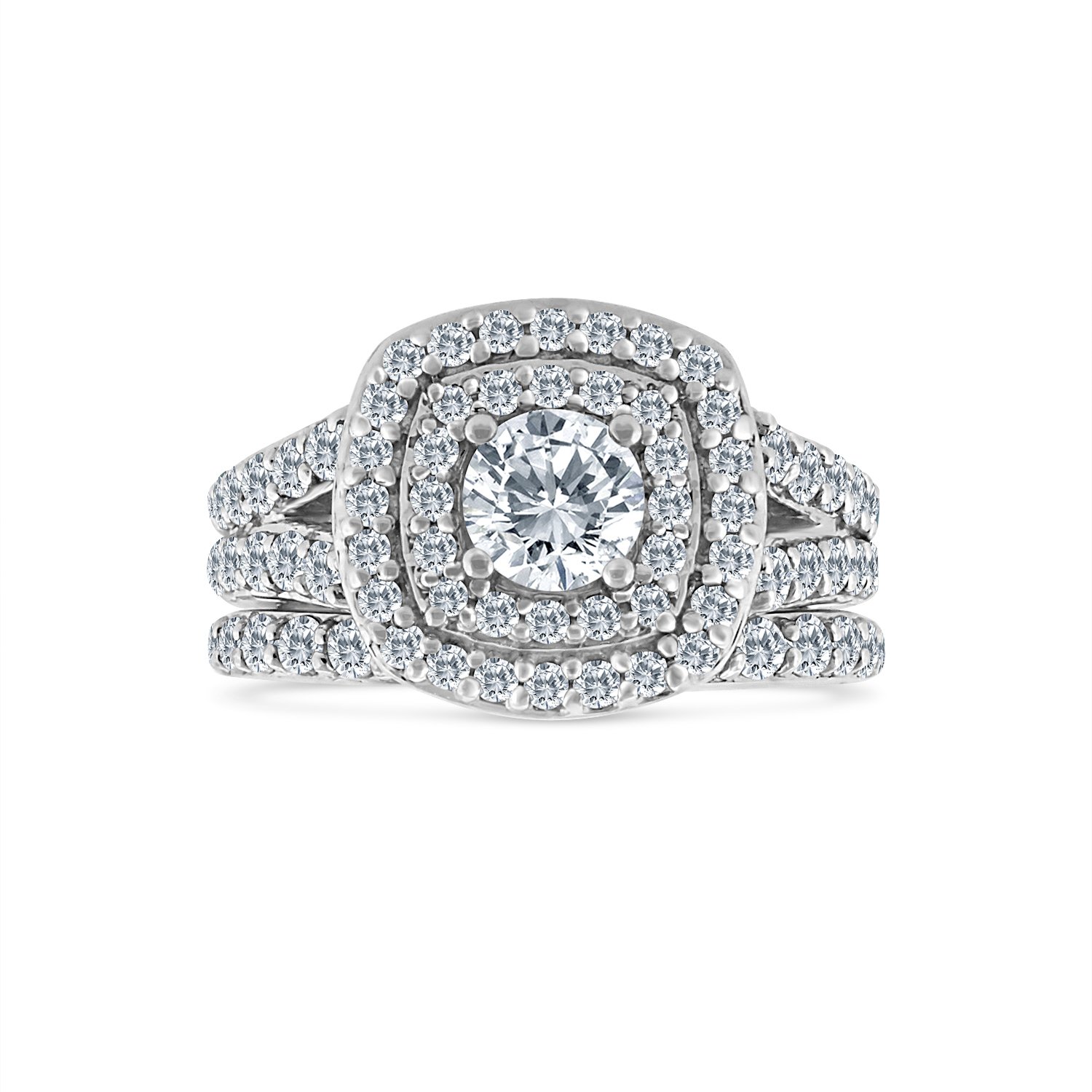 3.00ct Cushion Halo Diamond Engagement Wedding Ring Set 10K White Gold