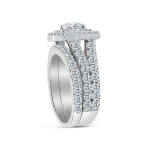 3.00ct Cushion Halo Diamond Engagement Wedding Ring Set 10K White Gold