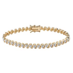 palmbeach yellow gold-plated genuine diamond accent s link tennis bracelet (4.5mm), box clasp, 7.5 inches