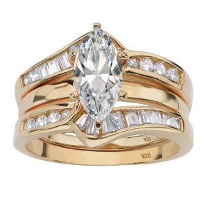 palmbeach yellow gold-plated or sterling silver marquise cut and baguette cubic zirconia 2 piece jacket bridal ring set size 8