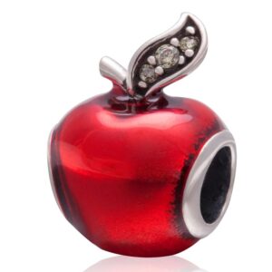 apple charm red enamel charm 925 sterling silver lucky fruit charm christmas charm for pandora bracelet