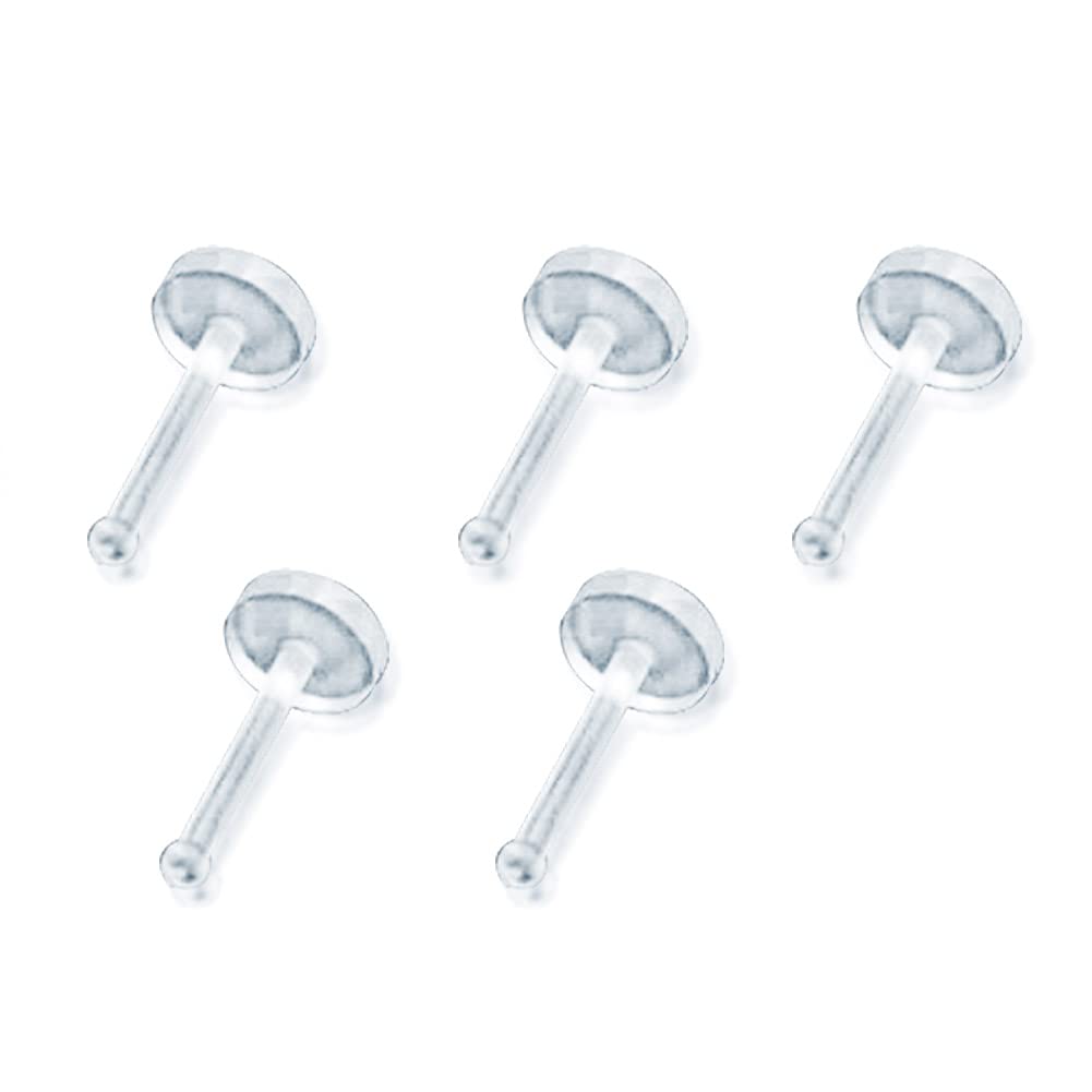 Hithop 5-Pack Clear Bioflex Flat Top Nose Ring Bone Retainers (20 Gauge (0.8mm))