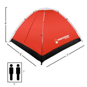 2 Person Camping Tent with Rain Fly and Carrying Bag - Water-Resistant Outdoor Tent for Backpacking, Hiking, or Festivals by Wakeman Outdoors (Red)