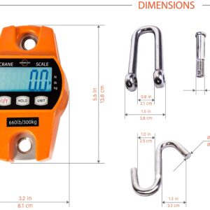 Digital Hanging Scale 660 LB 300 KG - Professional Heavy Duty Waterproof Fish Scale - Portable Durable Crane Scale for Luggage Weight Suitcase Hunting Farm Bike Bow Fish Weight Fishing Scale