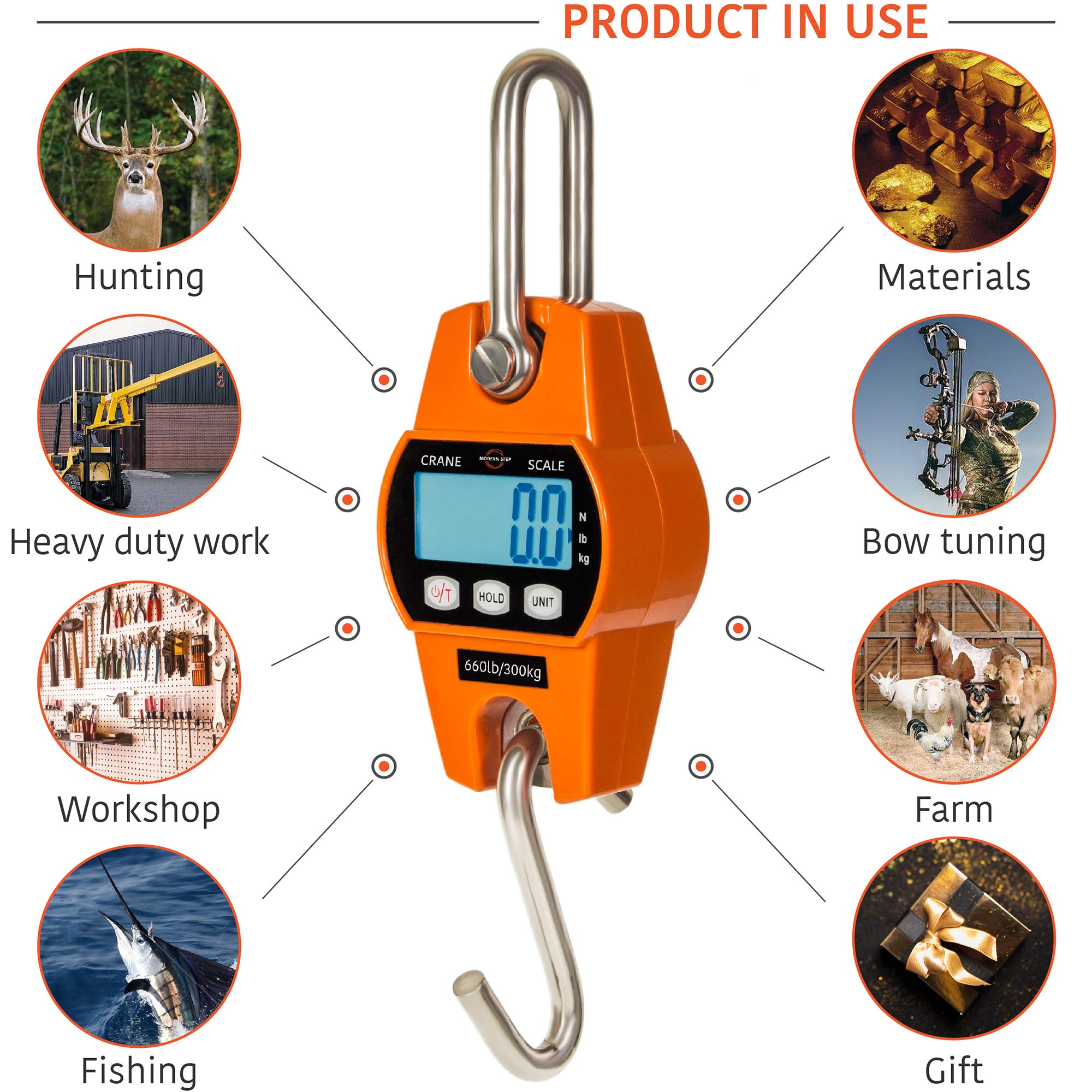 Digital Hanging Scale 660 LB 300 KG - Professional Heavy Duty Waterproof Fish Scale - Portable Durable Crane Scale for Luggage Weight Suitcase Hunting Farm Bike Bow Fish Weight Fishing Scale