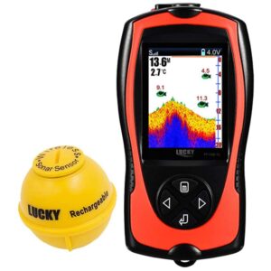 lucky portable fish finder transducer sonar sensor 147 feet water depth finder lcd screen echo sounder fishfinder with fish attractive lamp for ice fishing sea fishing