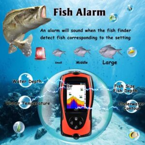 LUCKY Portable Fish Finder Transducer Sonar Sensor 147 Feet Water Depth Finder LCD Screen Echo Sounder Fishfinder with Fish Attractive Lamp for Ice Fishing Sea Fishing