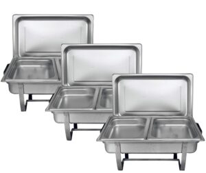 tigerchef chaffing dishes stainless steel - chafing dish buffet set - 3 chafer and buffet warmer sets with half-size pans and cool-touch plastic handle