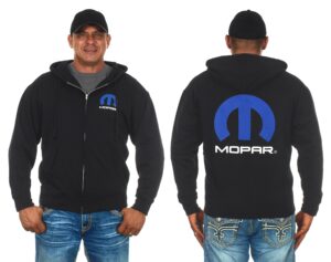 jh design group men's mopar logo hoodie full zip up black hooded sweatshirt (medium, ap22-black)