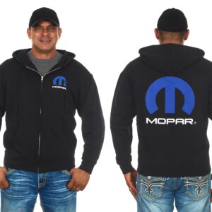 JH DESIGN GROUP Men's Mopar Logo Hoodie Full Zip Up Black Hooded Sweatshirt (medium, AP22-black)