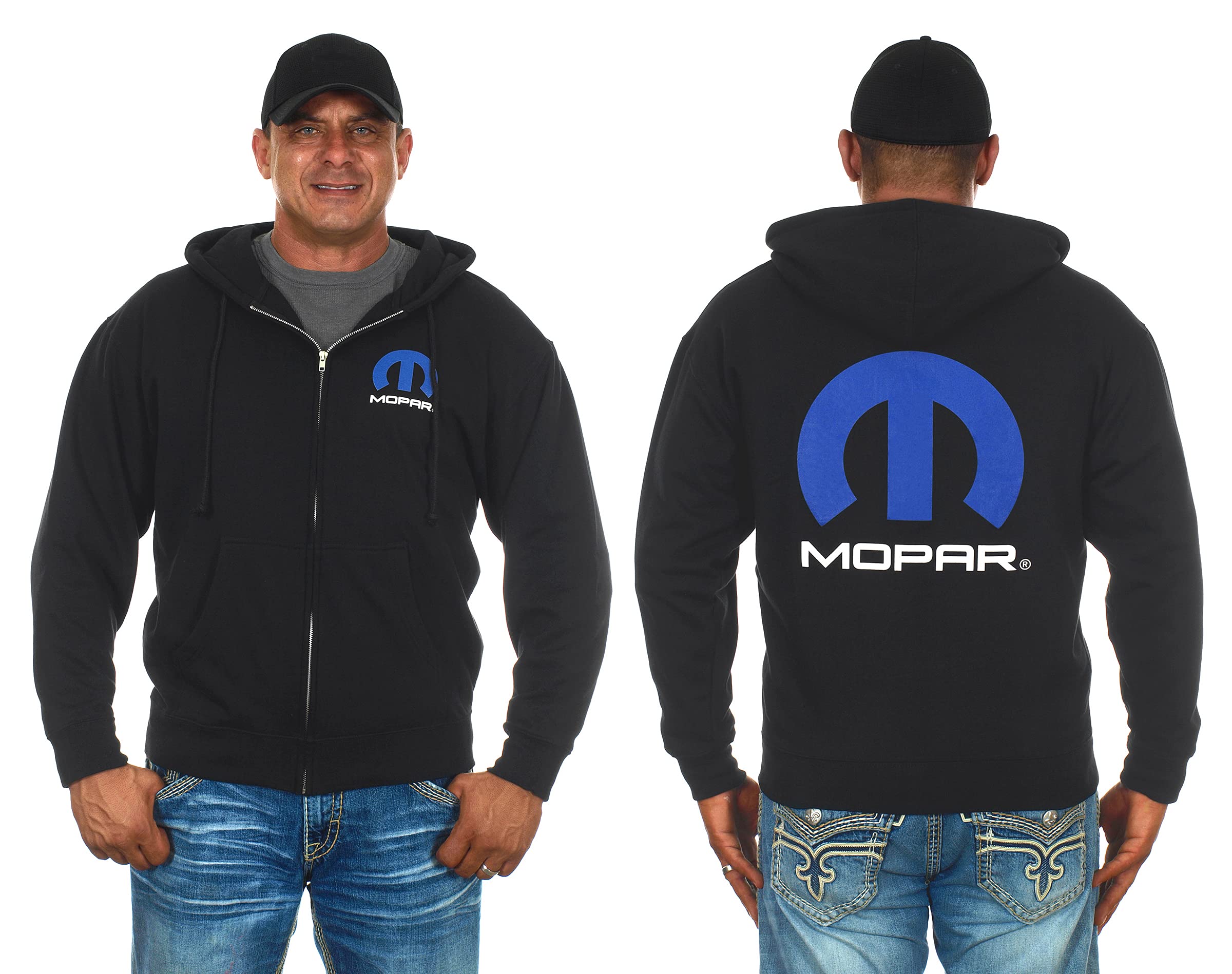 JH DESIGN GROUP Men's Mopar Logo Hoodie Full Zip Up Black Hooded Sweatshirt (medium, AP22-black)