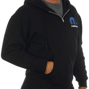 JH DESIGN GROUP Men's Mopar Logo Hoodie Full Zip Up Black Hooded Sweatshirt (medium, AP22-black)