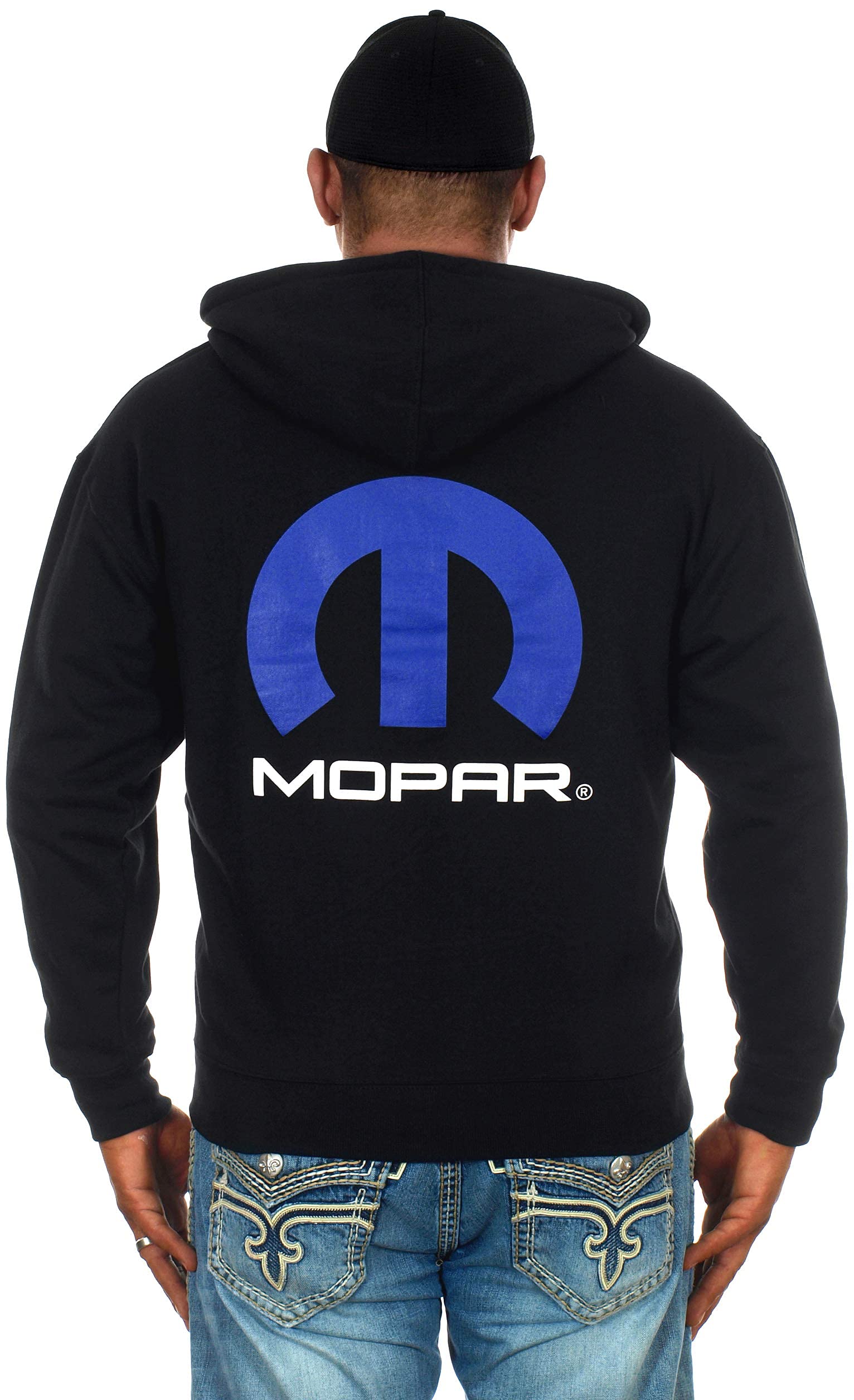 JH DESIGN GROUP Men's Mopar Logo Hoodie Full Zip Up Black Hooded Sweatshirt (medium, AP22-black)