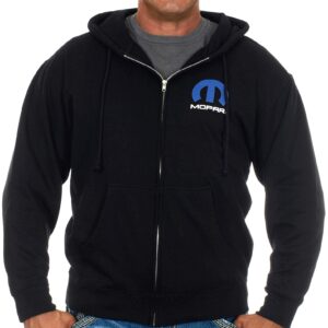 JH DESIGN GROUP Men's Mopar Logo Hoodie Full Zip Up Black Hooded Sweatshirt (medium, AP22-black)