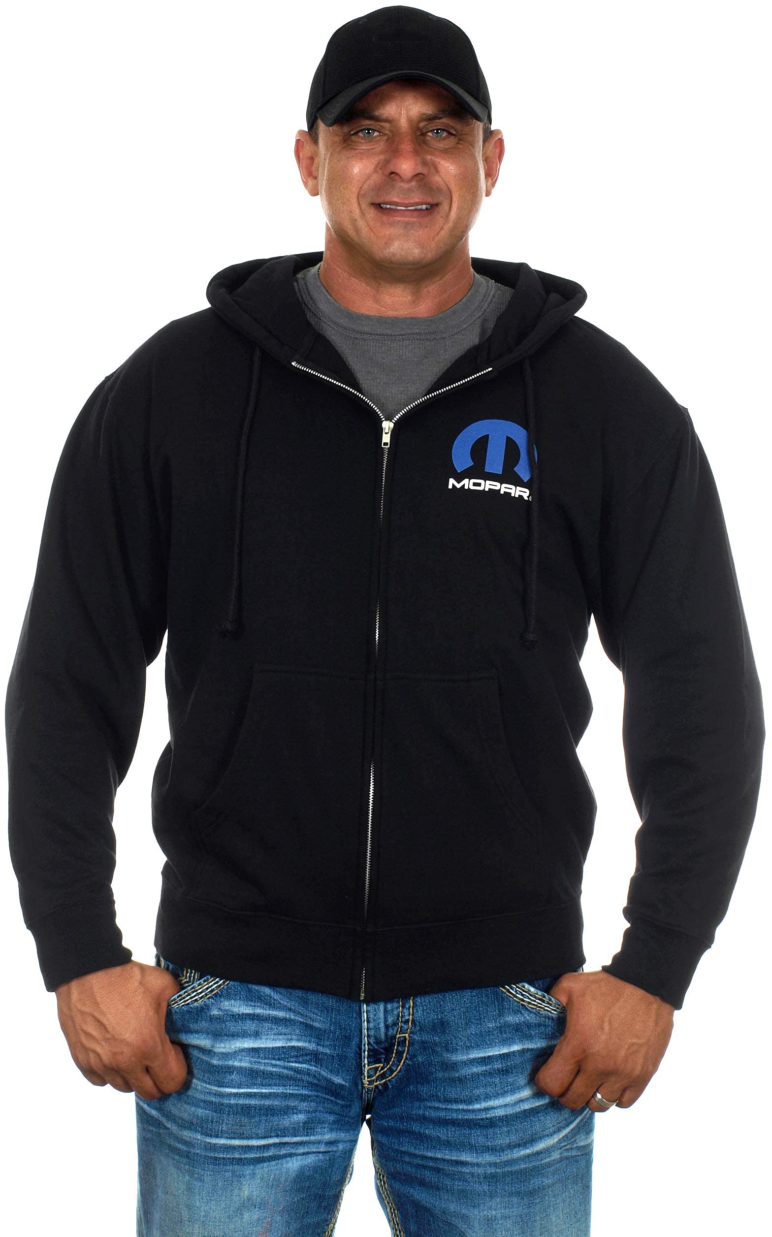 JH DESIGN GROUP Men's Mopar Logo Hoodie Full Zip Up Black Hooded Sweatshirt (medium, AP22-black)