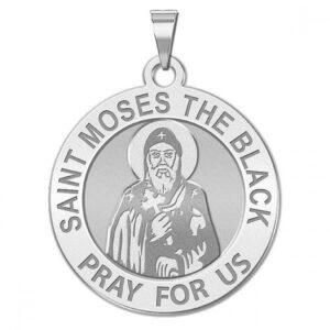 picturesongold.com saint moses the black religious medal - 3/4 inch size of a nickel in sterling silver