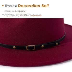 Lisianthus Women Belt Buckle Fedora Hat Claret-red