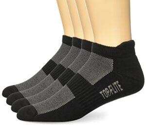 top flite men's sport tab low cut half cushion socks 2 pack, black, large