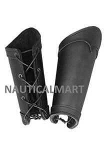 pair of leather arm rail warrior black arm guards larp medieval battle viking