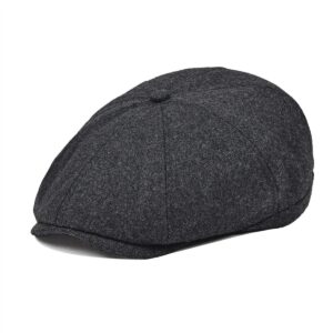 voboom men wool blend newsboy cap 8 panel hat tweed cap herringbone cabbie flat cap (grey)