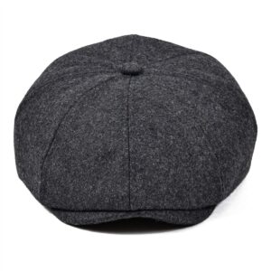 VOBOOM Men Wool Blend Newsboy Cap 8 Panel Hat Tweed Cap Herringbone Cabbie Flat Cap (Grey)