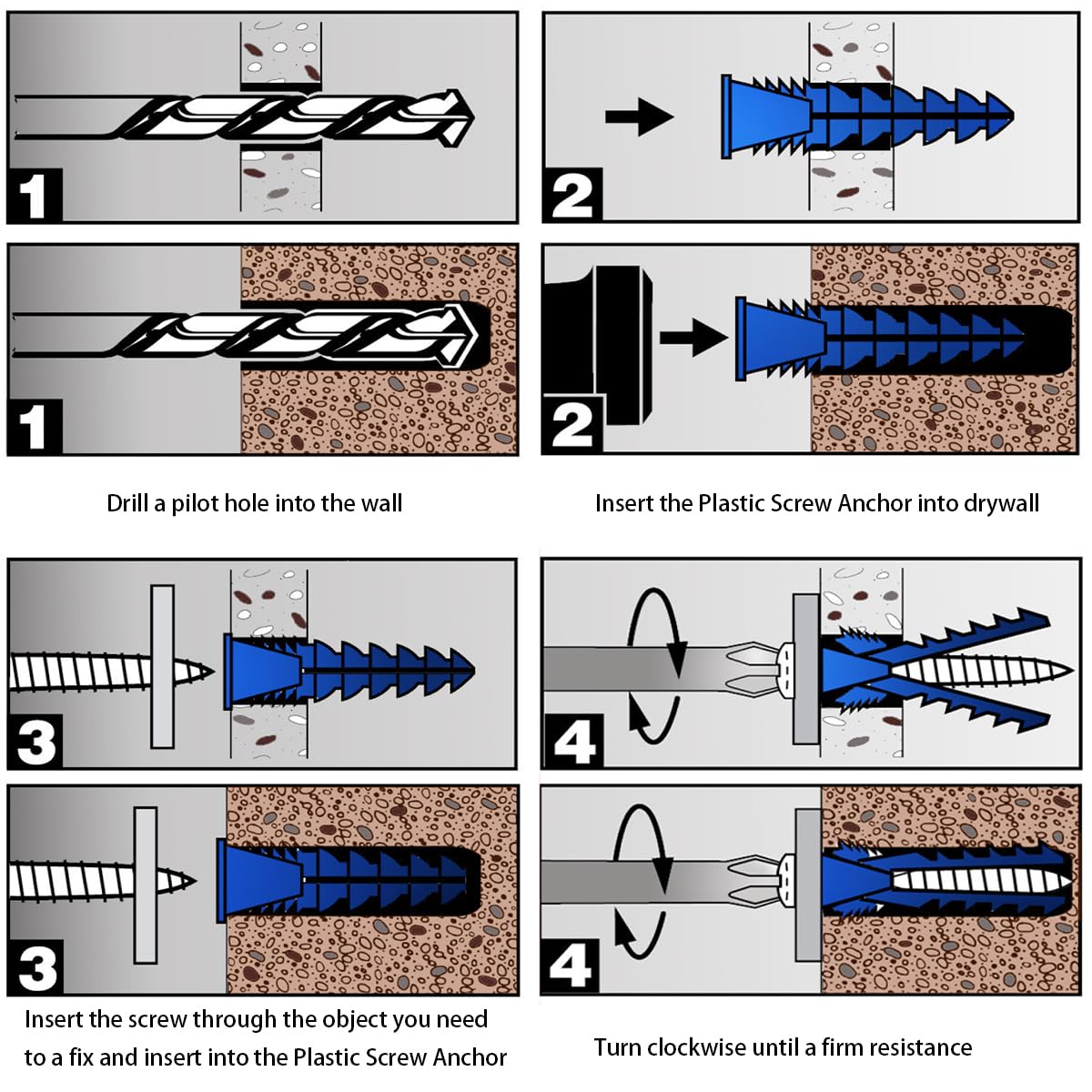 T.K.Excellent Plastic Self Drilling Drywall Ribbed Anchors with Phillips Pan Head Self Tapping Screws Assortment Kit,66 Pieces