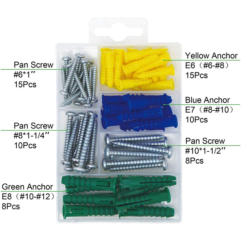 T.K.Excellent Plastic Self Drilling Drywall Ribbed Anchors with Phillips Pan Head Self Tapping Screws Assortment Kit,66 Pieces