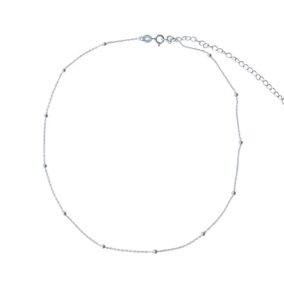 amkaka minimalist sterling silver choker necklace thin bead ball necklace (silver)