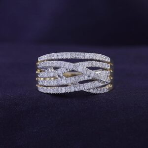 AFFY 5/8 Round Cut White Natural Diamond Multi-Row Crossover Ring in 10k Solid Yellow Gold Jewelry For Gift Women (Color: I-J, Clarity: I2-I3, 0.62 Cttw)-11.5