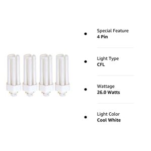 KOR (4 Pack) K20788 - PL26W/3U/4P/841 - Compact Fluorescent Plug-in - T4 - Triple Tube - 26 Watt - 4-Pin (GX24q-3) - 4,100 Kelvin (Cool White)