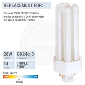 KOR (4 Pack) K20788 - PL26W/3U/4P/841 - Compact Fluorescent Plug-in - T4 - Triple Tube - 26 Watt - 4-Pin (GX24q-3) - 4,100 Kelvin (Cool White)