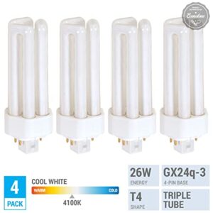 KOR (4 Pack) K20788 - PL26W/3U/4P/841 - Compact Fluorescent Plug-in - T4 - Triple Tube - 26 Watt - 4-Pin (GX24q-3) - 4,100 Kelvin (Cool White)