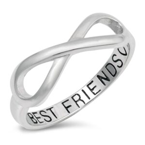 infinity best friends heart ring .925 sterling silver friendship band size 7