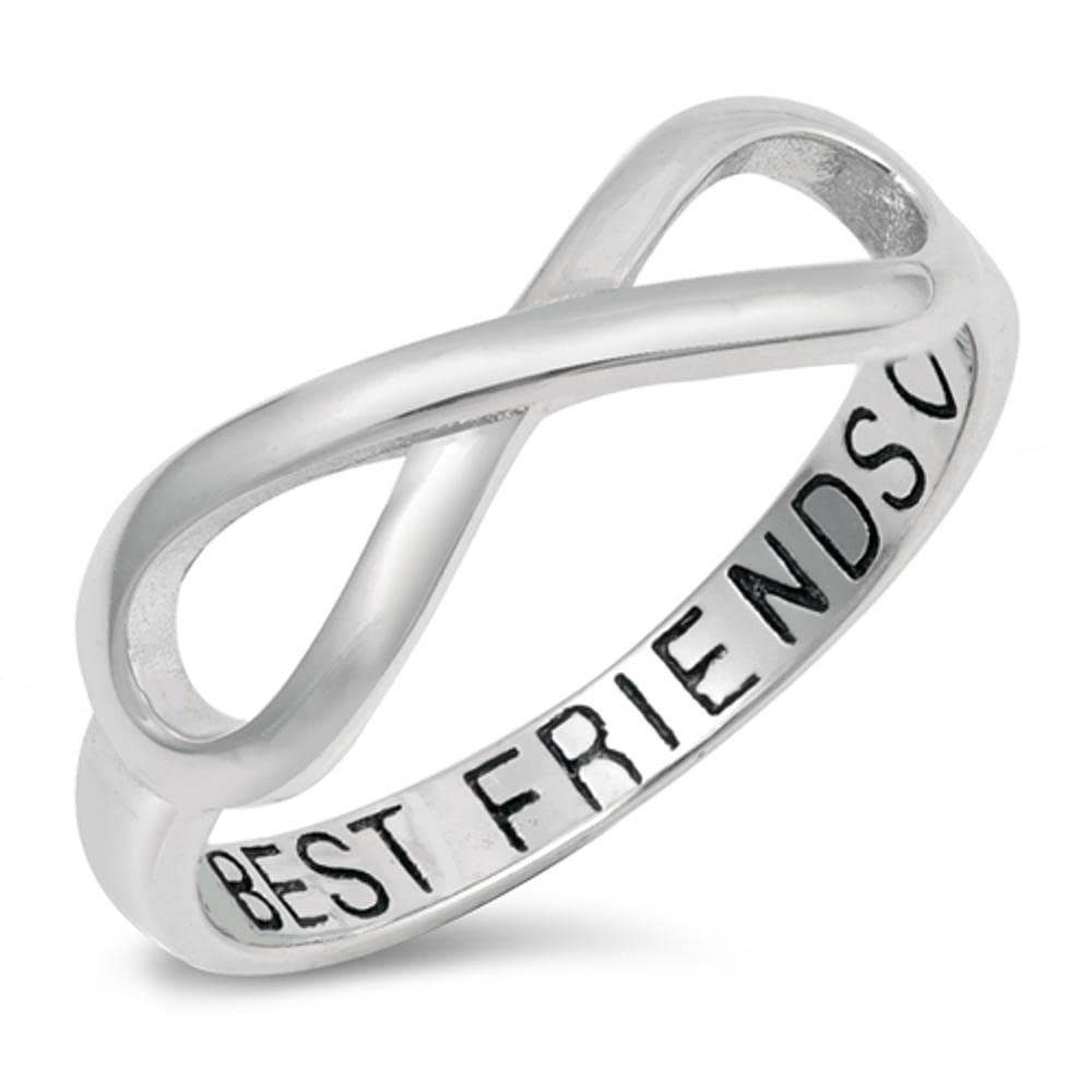 Infinity Best Friends Heart Ring .925 Sterling Silver Friendship Band Size 7