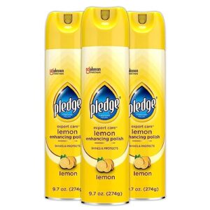 pledge expert care wood polish spray, shines and protects, removes fingerprints, lemon, 9.7 oz (pack of 3)