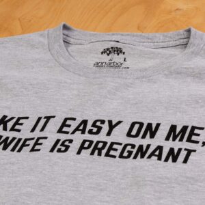 Take it Easy on Me, My Wife is Pregnant | Funny New Dad Be Nice Father's T-Shirt-(Adult,L) Sport Grey