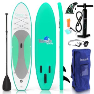 serenelife stand up paddle board inflatable - non-slip sup paddle board paddle, pump, leash, and accessories - fun water inflatable paddle board for adults and youth with wide stable design