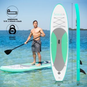 SereneLife Stand up Paddle Board Inflatable - Non-Slip SUP Paddle Board Paddle, Pump, Leash, and Accessories - Fun Water inflatable paddle board for Adults and Youth with Wide Stable Design