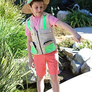 Eagle Eye Explorer S/M Combination Set Safe for Boys and Girls: 1 Tan Cargo Vest for Kids with Reflective Safety Straps & 1 Floppy Bucket Sun Hat with Chin Strap. Color: Tan