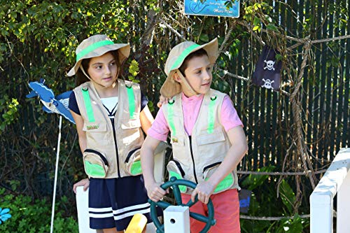 Eagle Eye Explorer S/M Combination Set Safe for Boys and Girls: 1 Tan Cargo Vest for Kids with Reflective Safety Straps & 1 Floppy Bucket Sun Hat with Chin Strap. Color: Tan