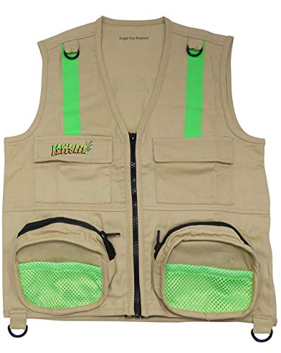 Eagle Eye Explorer S/M Combination Set Safe for Boys and Girls: 1 Tan Cargo Vest for Kids with Reflective Safety Straps & 1 Floppy Bucket Sun Hat with Chin Strap. Color: Tan