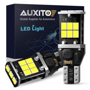 auxito 912 921 led bulb for backup light reverse lights high power 2835 15-smd chipsets error free t15 906 922 w16w bulbs, 6000k white (upgraded, pack of 2)